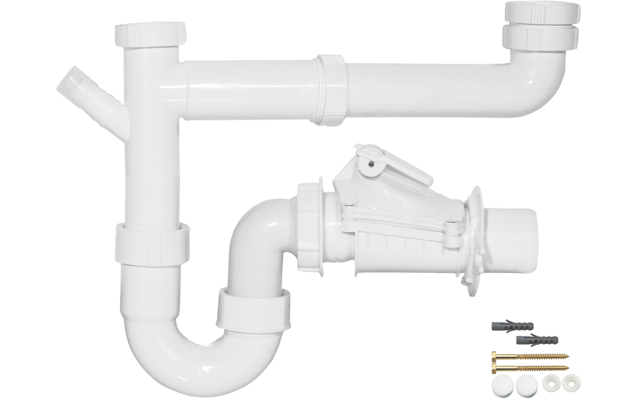 PP white double sink tubular trap - Adolf Schmidt Metallwaren- und ...